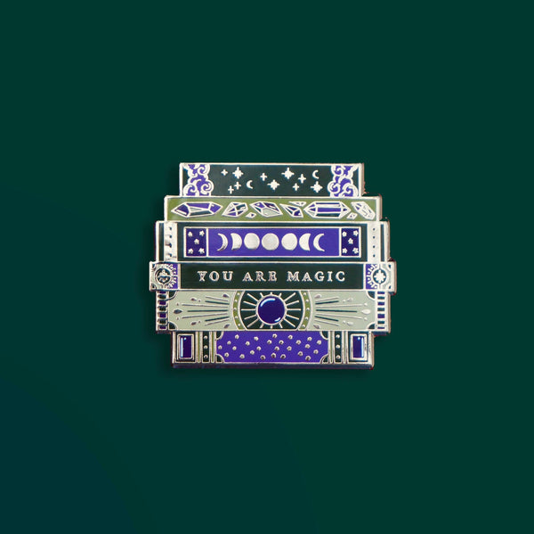 Quirky Cup Pin - Magical Book Stack Green – Mockingbird Lounge